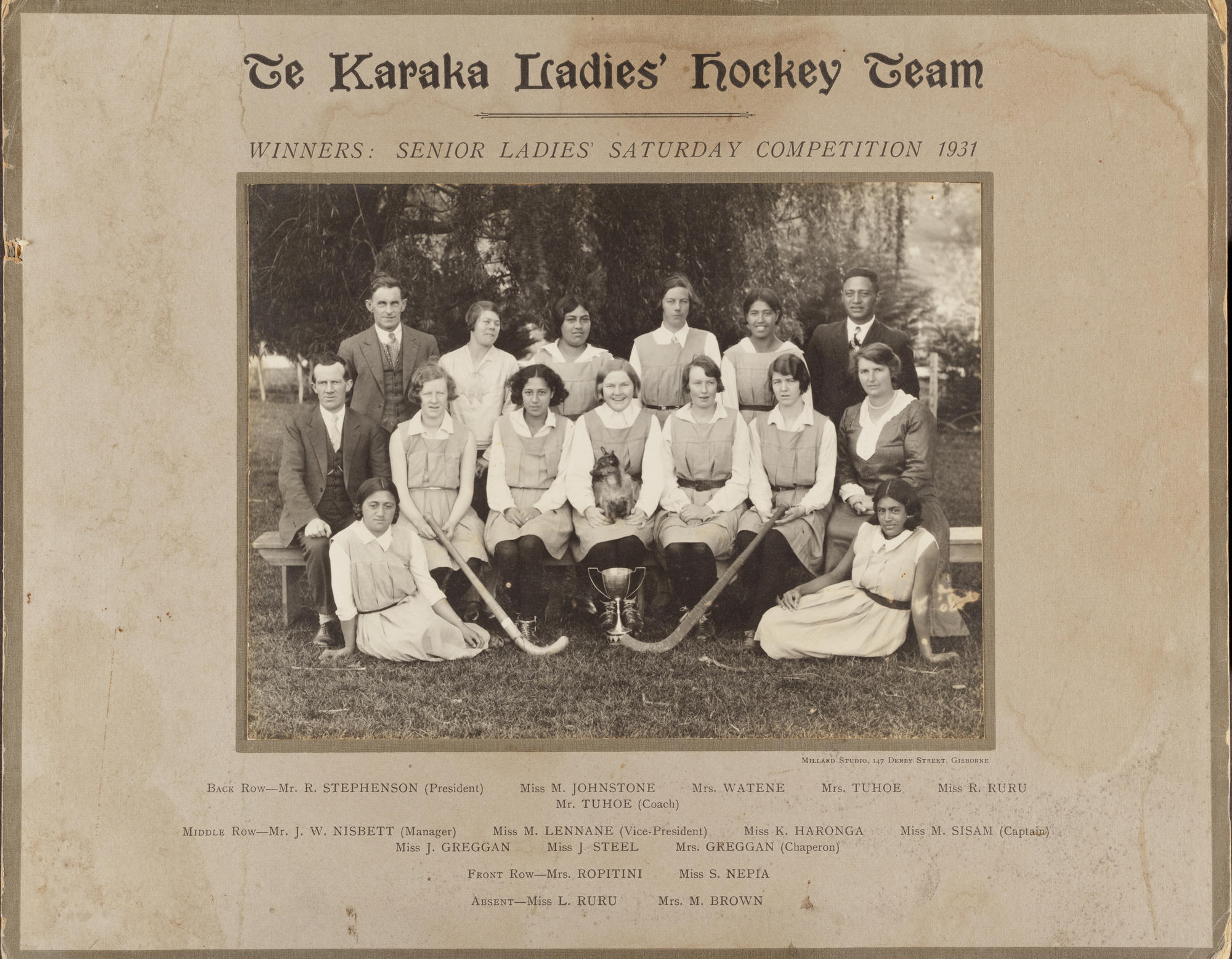 Te Karaka Ladies Hockey Team. 1931 - Tairawhiti Museum