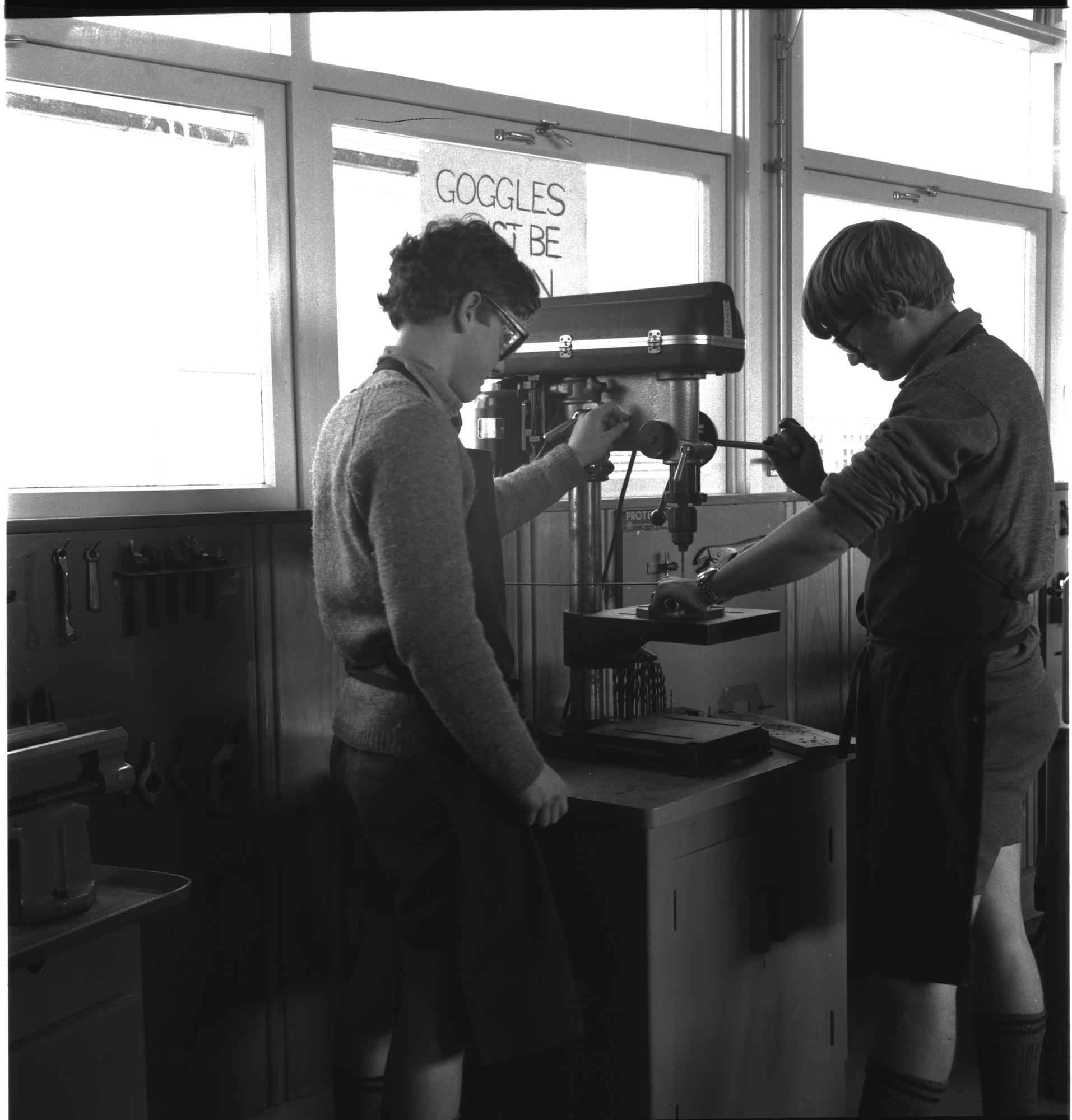 Waikohu College manual training class. Drill press - Tairawhiti Museum
